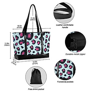 Leopard Laptop Tote Bag for Women Teacher Canvas Tote Bags Work Travel Bag Handbags Purse with Zipper