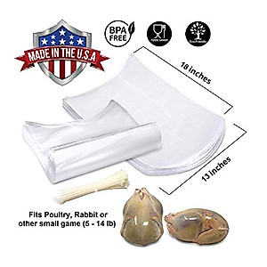Poultry Shrink Bags - Clear 13" x 18" Chickens or Rabbits - w/zip ties included / 2.5 Mil/Freezer Safe Commercial Grade BPA BPS Free (25)