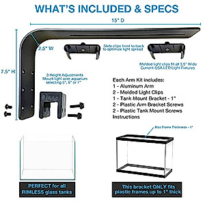 Current USA Orbit LED Adjustable Universal Tank Mount Lighting Bracket (4193) | Aquarium Light Tank Mounting Aluminum Arm for Fish Tanks | Works with a Variety of Strip Lighting