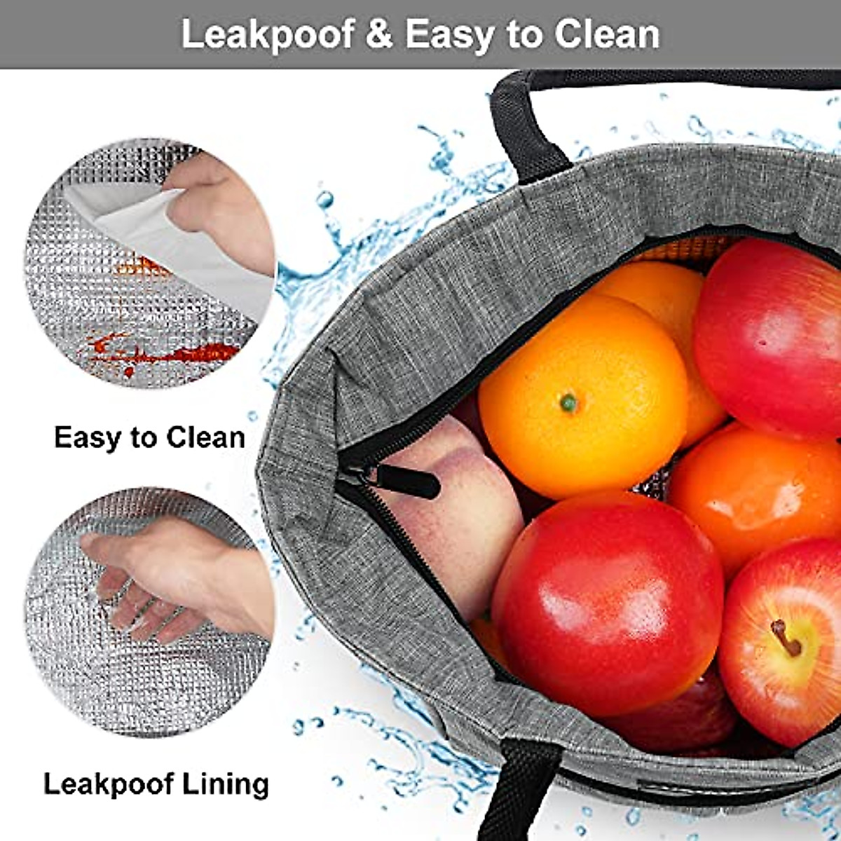 Insulated Lunch Bags for Women Men Thermal Lunch Bag with Front Pocket Leakproof Lunch Tote Bag Reusable Adult Lunch Bag Lunchbox with Small and Large Size for Office Work Picnic Shopping (Gray-S)