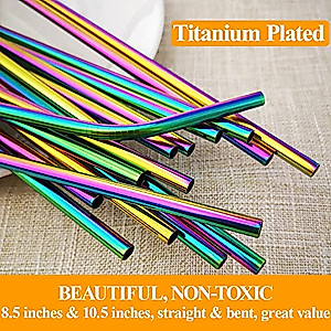 Lazycorner 16 Metal Straw Reusable Straws 8.5" 10.5" 6mm Stainless Steel Straws for Tumblers 20oz-32oz, Rainbow Drinking Straws with Silicone Tips, 4 Straw Cleaner Brush, 1 Travel Case