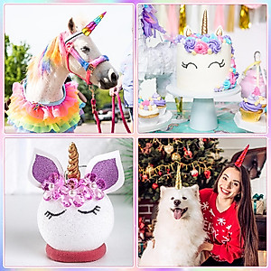 Yuxung 24 Pack Unicorn Horn Headband Unicorn Headbands with Elastic Bands for Girls Adult Women Cosplay Costumes Accessories, 8 Styles