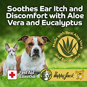 HAPPY JACK Dog Ear Wipes with Aloe, Ear Wipes for Dogs to Soothe Itch and Discomfort from Dog Ear Infection, Aloe Vera-Cucumber Dog Ear Cleaner Wipes are Great for Dog Itchy Ear Relief, 100 Ct