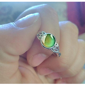 FLYYQMIAO 925 Silver Temperature-Control Changeable Ring Mood Change Color Rings Retro Flower Round Stone Engagement Mood Ring for Women Mystery ring (6#)