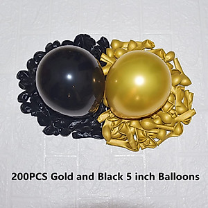 200 Pcs Black and Gold 5 Inch Balloons Metallic Chrome Gold Black Latex Thicken Small Balloon for Wedding Birthday Graduation Baby Shower Christmas Halloween Valentine’s Day Party Decorations