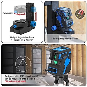 Laser Level Self-Leveling, Prostormer Horizontal and Vertical Cross Line Level Kit with Rechargeable Battery, Adjustable Magnetic Stand and Storage Bag for Picture Hanging, Tiling and Construction