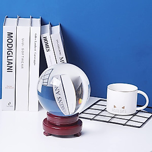 LONGWIN 150mm (5.9 inch) Divination Crystal Ball Glass Globe Sphere Free Wooden Stand