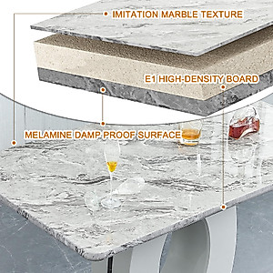 gopop Bar Height Dining Table,Marble Dining Table for 6,1.77-inch Thick Marbleized Textured Tabletop with High-Gloss MDF Base,Counter Height Dining Table Ideal for Pub Bar Gatherings at Home