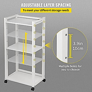 VEVOR Printer Stand, 3-Tier Rolling Printer Cart, Adjustable Storage Shelf Rack on Lockable Wheels, 19.69x 13.78x 42 inch Printer Table for Home Office Small Spaces Organization, White