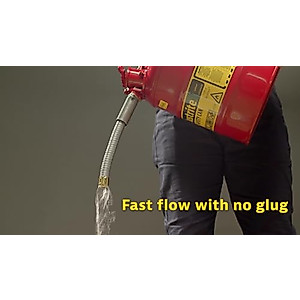 Justrite 5 Gallon Type II Yellow Safety Can for Diesel with Flame Arrester, Self-Closing Lid, and 1" Flexible Metal Spout, Made in the USA, Galvanized Steel Flammable Storage Can, 7250230