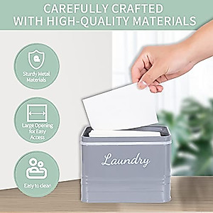 Candco Laundry Dryer Sheets Holder with Lid, Farmhouse Metal Laundry Room Organization, Fabric Softener Dispenser for Laundry Room Decor, Space Saving and Storage (Grey)