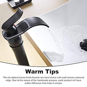 BWE Vessel Sink Faucet Oil Rubbed Bronze Farmhouse Waterfall Single Hole Bathroom Faucet with Pop Up Drain Without Overflow and Supply Line Bath Basin Single Handle Faucets Sink Lavatory Mixer Tap