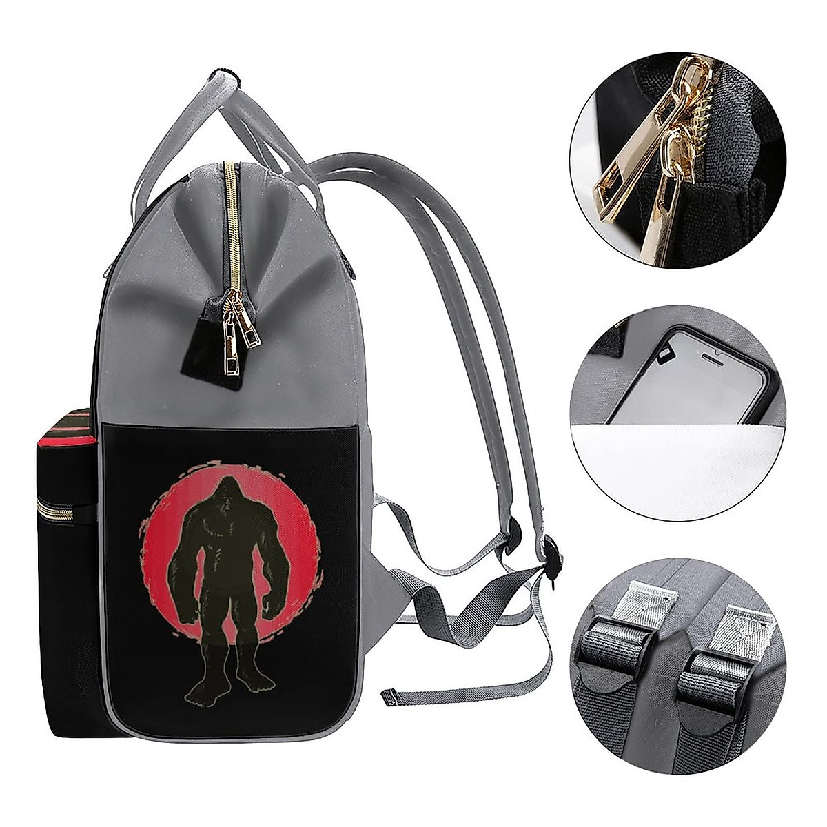 Bigfoot Sun Diaper Bag Backpack Large Capacity Mommy Bags Multifunction Nappy Bag Travel Back Pack Gray-Style