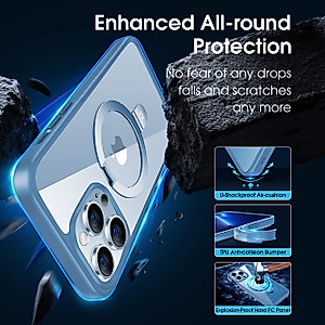 CASEKOO for iPhone 13 Pro Max Case Clear with Invisible Magnetic Stand, Compatible with MagSafe, Non-Yellowing, Military Drop Protection, Slim Ring Holder for Women Men 13 Pro Max Case, Blue