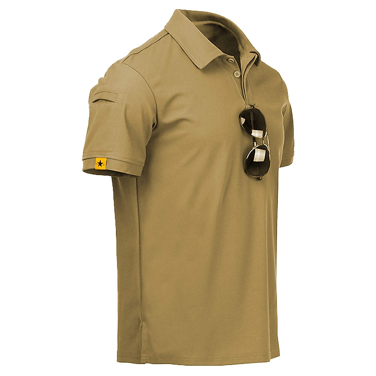 ZITY Mens Polo Shirt Short Sleeve Sports Tactical T-Shirt Athletic Golf Polos Daily Casual Stylish Collared Shirts for Men Khaki Medium