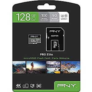 PNY 128GB PRO Elite Class 10 U3 V30 microSDXC Flash Memory Card - 100MB/s, Class 10, U3, V30, A2, 4K UHD, Full HD, UHS-I, micro SD