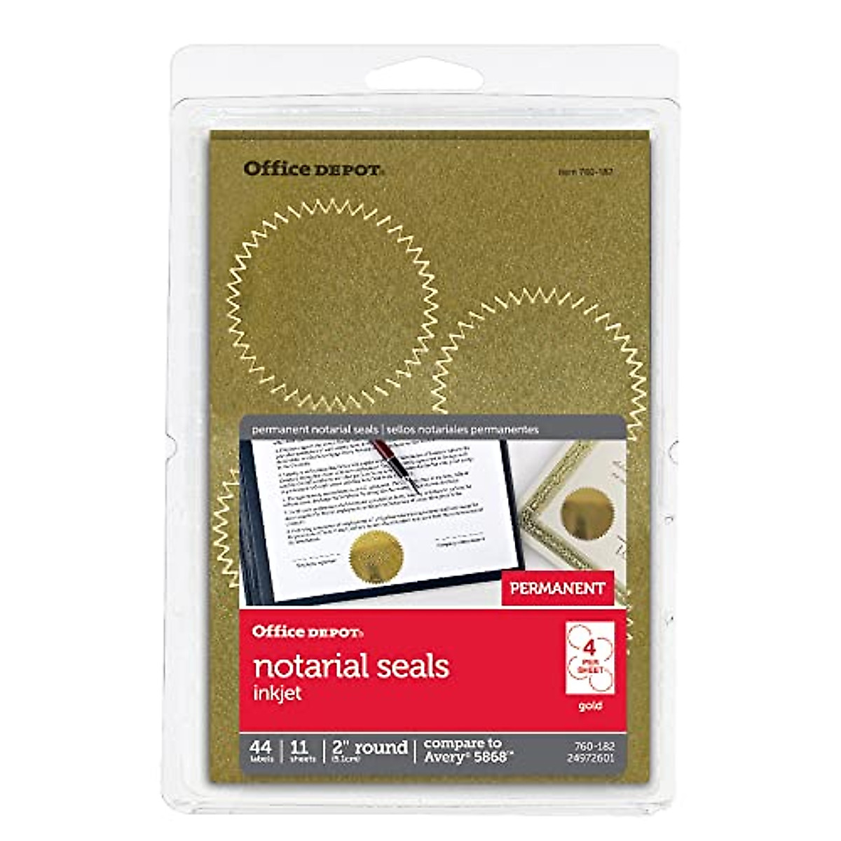 Office Depot Permanent Self-Adhesive Notarial Seals, 2in. Diameter, Pack of 44, OD98782
