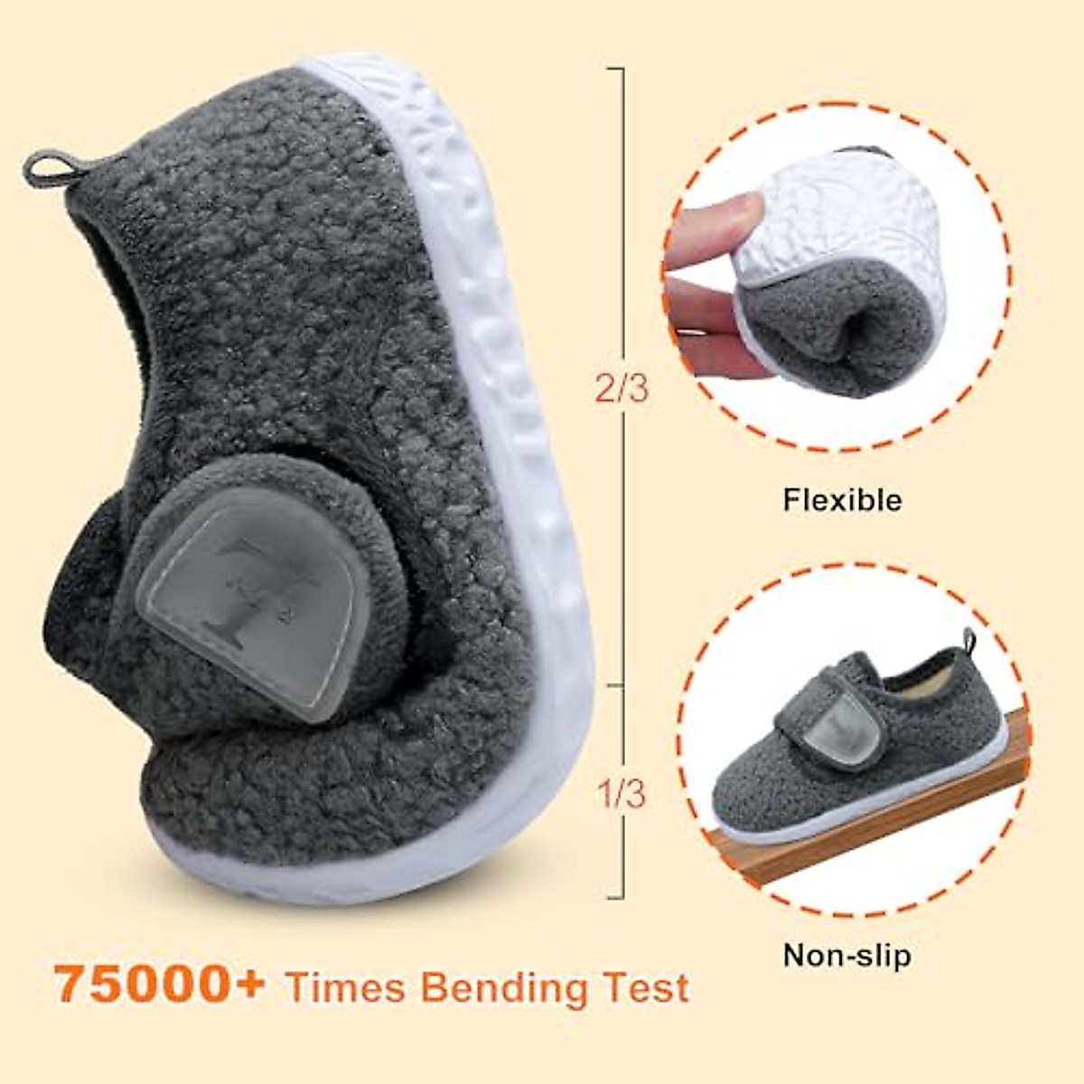 L-RUN Kids Winter Indoor Household Shoes Toddler Slippers Lightweight Indoor Home Shoes Grey M US 4.5-5 Toddler