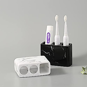 Toothbrush Holder Marble Look Electric Toothbrush Toothpaste Bathroom Organizer Stand Trays Caddy Countertop for Bathroom Vanity Storage and Organizing(Black)