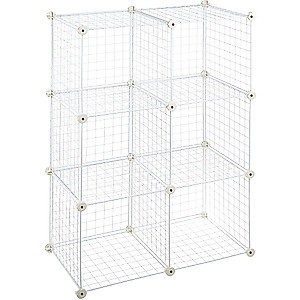 AllGoNicer 14"x14" Wire Grid Shelf Cubes, Patented Design, Sturdy and Long Last, Floor-Stand or Wall-Hang, Easy DIY Assembly (6cubes/23panels, White)