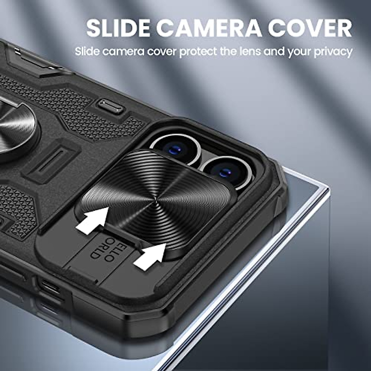 VEGO for iPhone 14 Pro Max Case, iPhone 14 Pro Max Kickstand Case with Slide Camera Cover Built-in 360° Rotate Ring Stand Magnetic Shockproof Phone Cover Case for iPhone 14 Pro Max 6.7" 2022 - Black