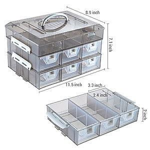 MyGift 11 Inch Smoke Gray Transparent Arts and Crafts Sewing Supplies Storage Organizer Case with White Accents, 24 Customizable Compartments, and 6 Drawers with Removable Dividers