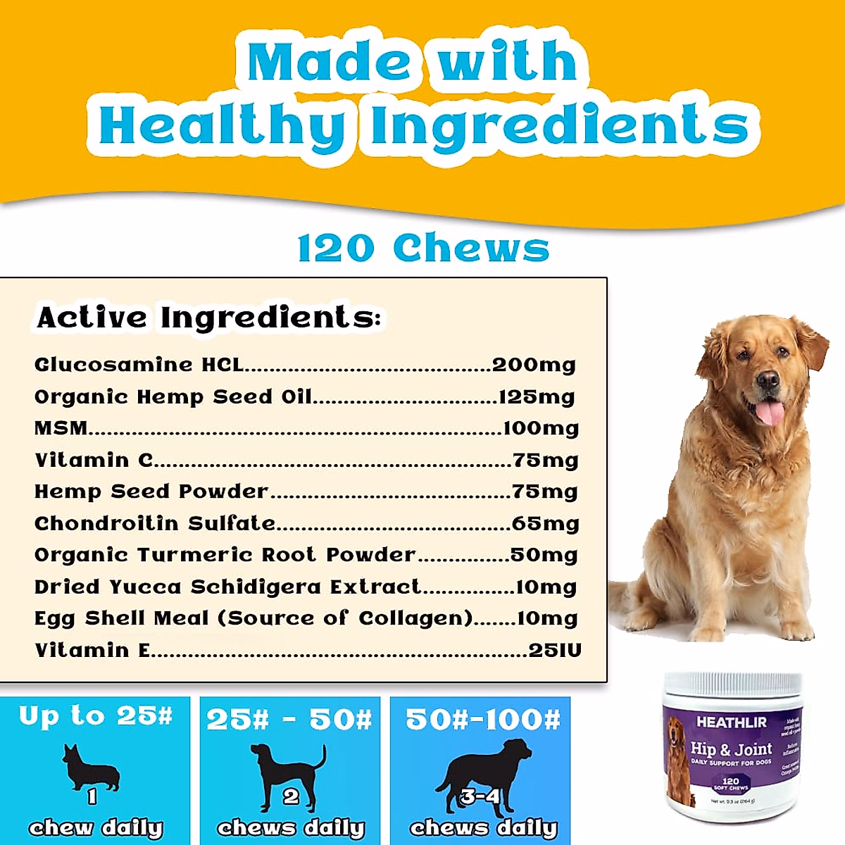 Pampered Chicken Mama Glucosamine for Dogs Chews (120 Count) Heathlir - Soft Dog Joint Supplement with Chondroitin, MSM, Turmeric, & Collagen Joint Support for Dogs