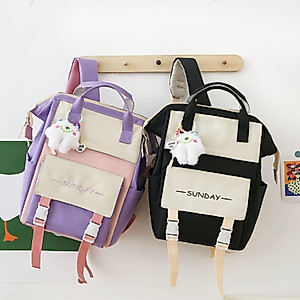 Tenbip 5Pcs Kawaii Backpack Cute Backpack Aesthetic Backpack Preppy Backpack Set Kawaii School Supplies with Accessories (Black)