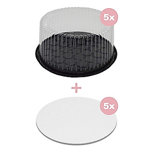 Plastic Cake Containers with Lids | Disposable Cake Containers 9 Inch Cake Carries for Transport and 9 inch Cake Boards 5 Pack of Each | Clear Bunt Cake, Cheesecake, and Pie Plastic Containers