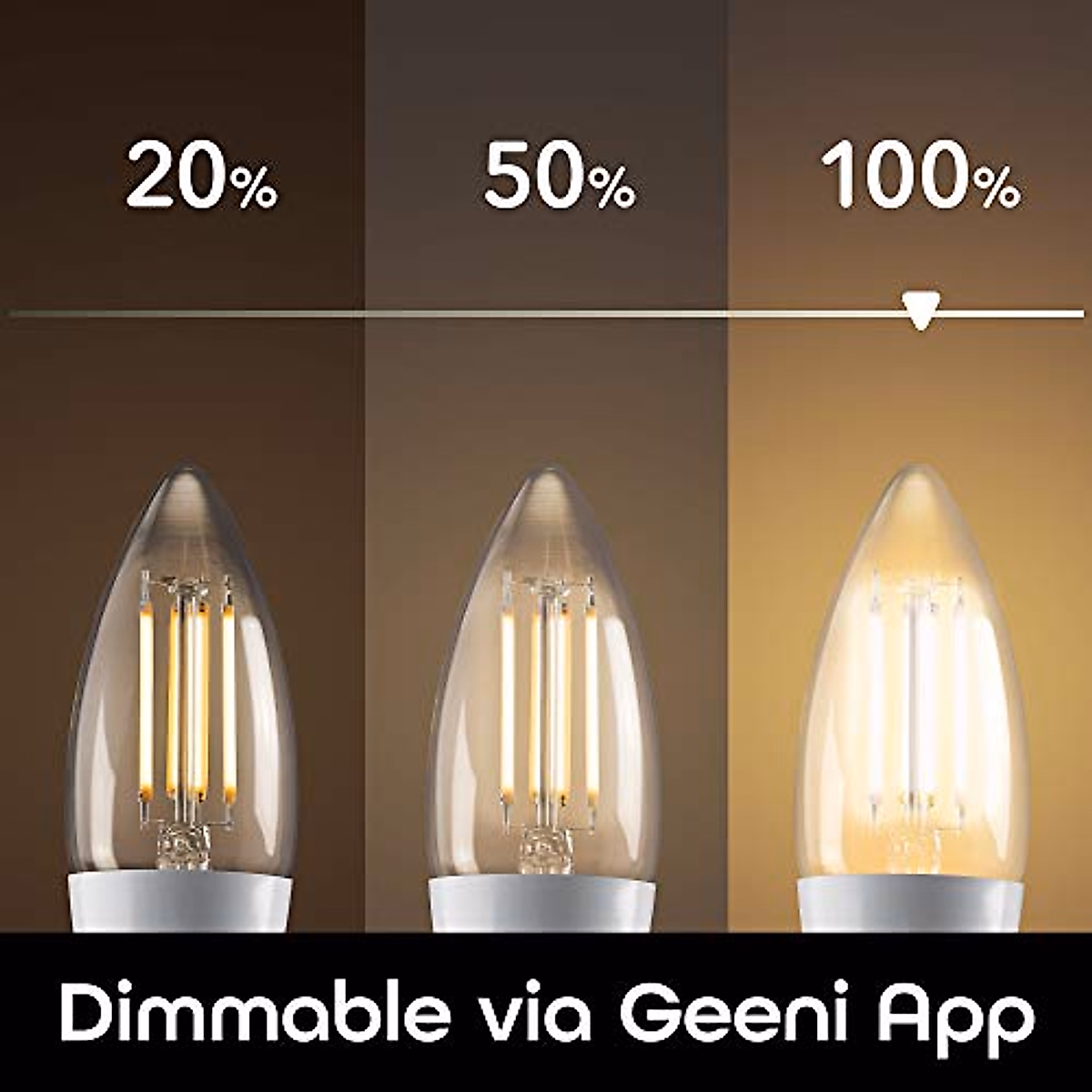 Geeni LUX Edison B11 Filament WiFi LED Smart Bulb, B11 Candelabra, 4W, E12 Base, Dimmable, White Light, Compatible with Amazon Alexa & Google Home - No Hub Required- 4 Pack