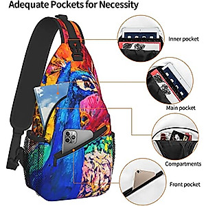 Sling Bag Oil Painting Colorful Peacock Hiking Daypack Crossbody Shoulder Backpack Travel Chest Pack for Men Women
