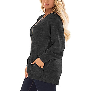 DOLNINE Women's Plus Size Sweatshirts Long Sleeve Tops Pocket T-Shirts Charcoal Grey-28W