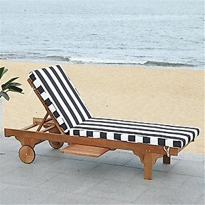 SAFAVIEH Outdoor Collection Newport Natural/ Black & White Stripe Cushion Built-in Side Table Adjustable Chaise Lounge Chair