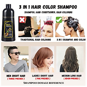 500ml Natural Herbal Black Color Instant Dye Shampoo, 3 in 1 Moisturizing and Smoothing Shampoo for Easy-to-use Hair Dyeing (Dark wine red)