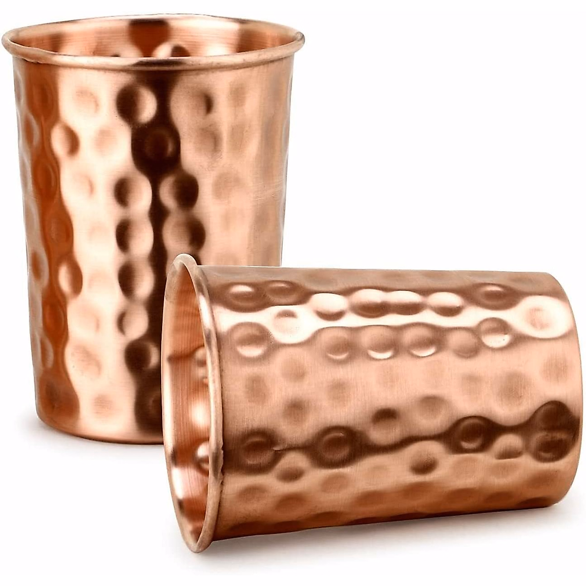 HERBEVER Pure Copper Hammered shape Water Tumbler Glasses for Healing Ayurvedic Set of 2