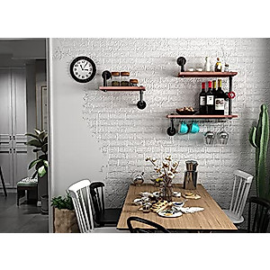 VEMEST 3 Tier Industrial Pipe Shelving Wall Mounted, Rustic Metal Storage Floating Shelves for Bedroom, Living Room, Bathroom, Farmhouse Kitchen Bar Shelving and Wall Shelf Unit Bookshelf.
