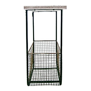 VIP Home and Garden Wooden Floating Shelf with a Metal Basket, Wall Mounted, Farmhouse Décor, 16 Inches, White, Brown