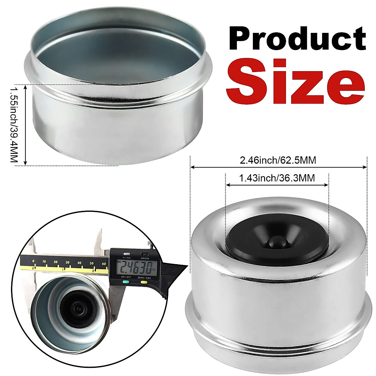 JADODE Trailer Bearing Dust Cap 2.44 in Trailer Axle Dust Cap with 8 Rubber Plugs Heavy Duty Grease Covers Bolt Metal Trailer Hub Dust Caps for Most 5200-6000lbs Trailer Dexter Trailer Camper RV