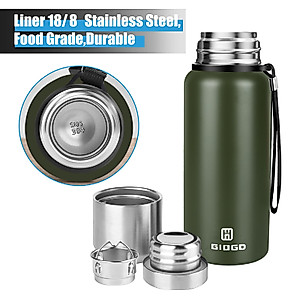 Insulated vacuum Thermo Bottle 500ml/16.9oz with cup Stainless steel coffee bottles for hot and cold drink water flask.(Green,500ml)