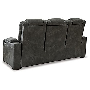 Signature Design by Ashley Soundcheck Contemporary Faux Leather Tufted Power Reclining Sofa with Adjustable Headrest, Gray