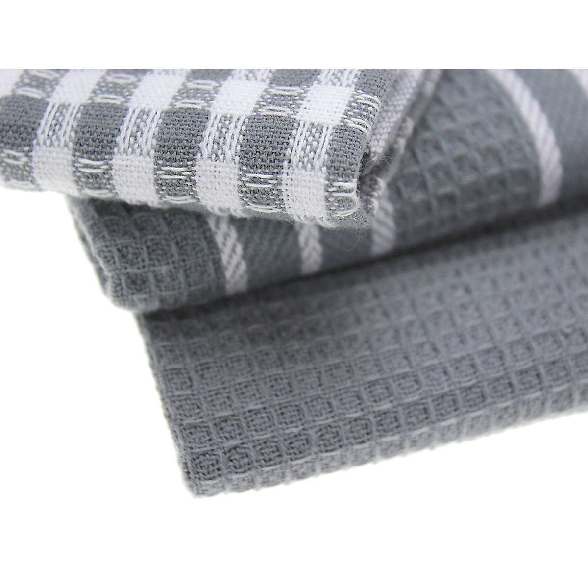 Classic Kitchen Towels, 100% Natural Cotton, The Best Tea Towels, Dish Cloth, Absorbent and Lint-Free, Machine Washable, 18 x 25 Inch, 3 Pack, White with Grey Stripe