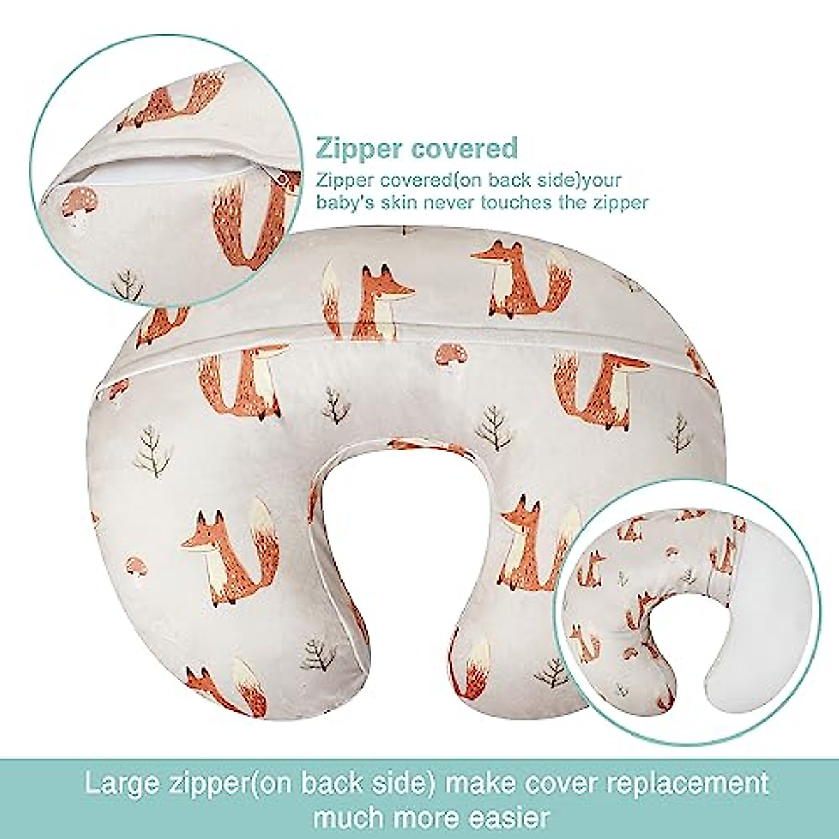 OWLOWLA Nursing Pillow Cover,Minky Breastfeeding Pillow Cover Fits Original Nursing Pillow Baby Boy Girl(Fox)