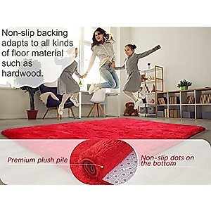 BENRON Plush Red Fluffy Rug Ultra Soft Furry Bedroom Rugs Kids Room Carpets Non-Slipping Living Room Rug 4 x 6 Feet, Cozy Bedside Runner Rugs