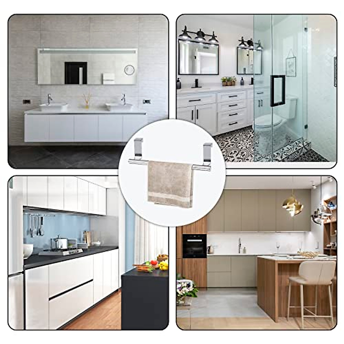 Cabinet Door Towel Bar, Dish Towel Rack for Cabinet, Stainless Steel Kitchen Towel Holder, Over The Door Hand Towel Hanger for Kitchen Bathroom Cupboard, 2 Pack (1*Small+ 1*Large)