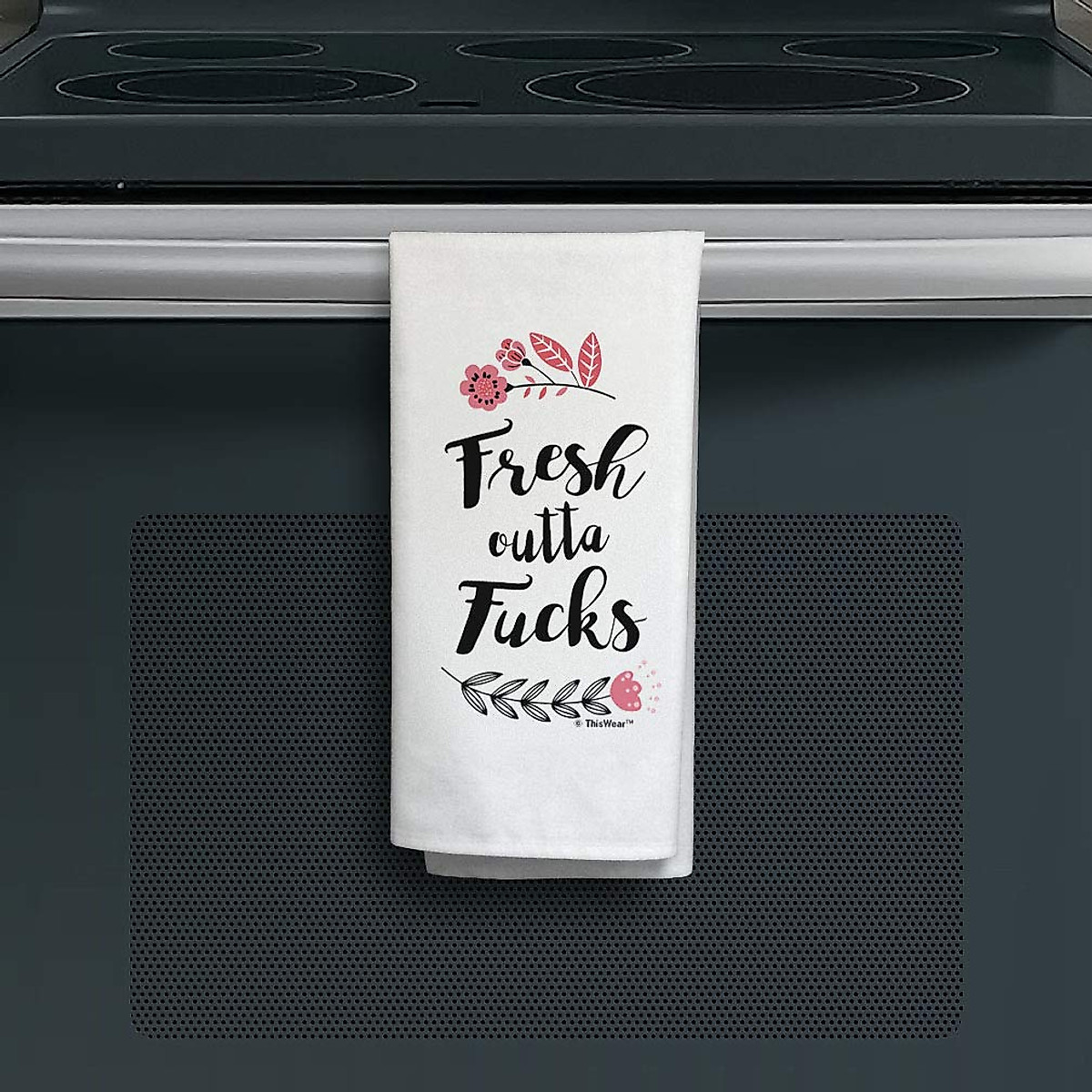 ThisWear Adult Humor Gifts Fresh Outta FS Pretty Swear Word Gifts F- Word Gifts Tea Kitchen Tea Towel White
