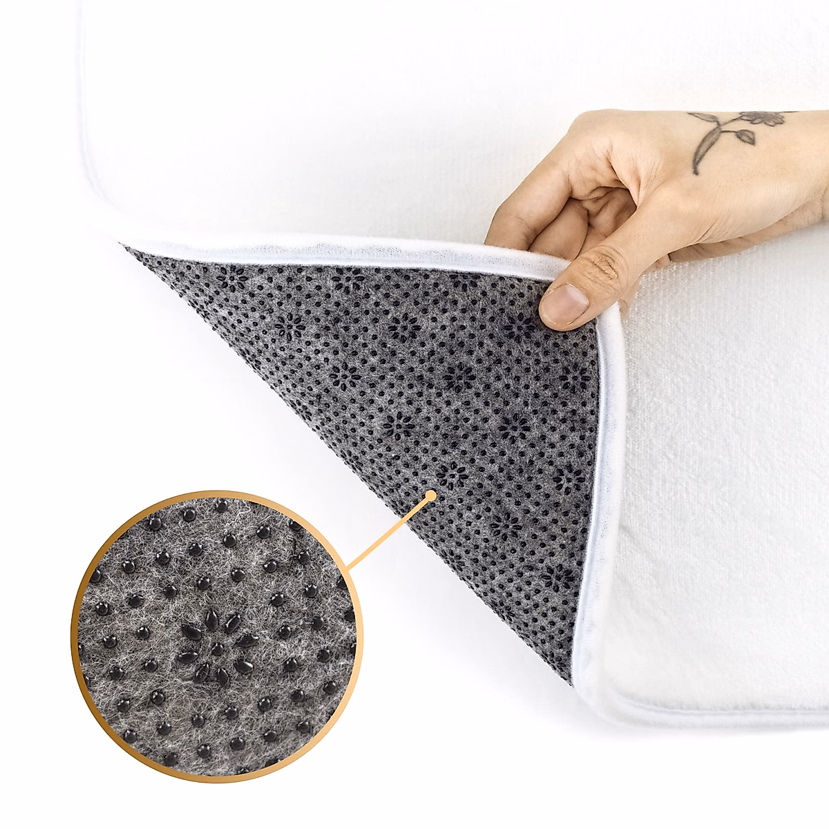 Daisy Bee Grey Honeyin Farm Home Wooden Grain Yellow and White Lattice, Bathroom Shower Mat Doormat Non Slip,Floor Rug Absorbent Carpets Floor Mat Home Decor for Kitchen Bedroom Rug, 16"X 24"