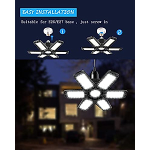 YIBEYYDS Garage Light 2 Pack,185W 18500LM 6500K LED Garage Light Garage Lights Ceiling LED with 6+1 Adjustable Panels,LED Garage Ceiling Lights Support E26/E27 for Garage,Barn,Workshop,Basement