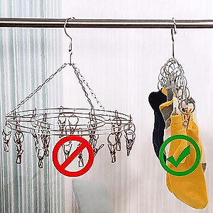 Toplife Clothes Hanger with 10 Clips, Stainless Steel, Windproof, for Drying Socks, Bras, Underwears, Baby Clothes, Hats, Scarfs, Towels, Pants and Gloves, Set of 2