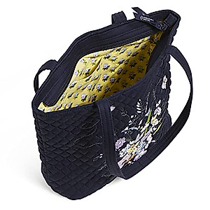 Vera Bradley Women's Cotton Small Vera Tote Bag, Embroidered Bloom Boom Navy, One Size