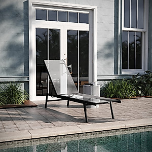 EMMA + OLIVER Braelin Adjustable Patio Chaise Lounge - Gray Textilene Seat - Armless Design - 5 Recline Positions - Metal Frame - All-Weather
